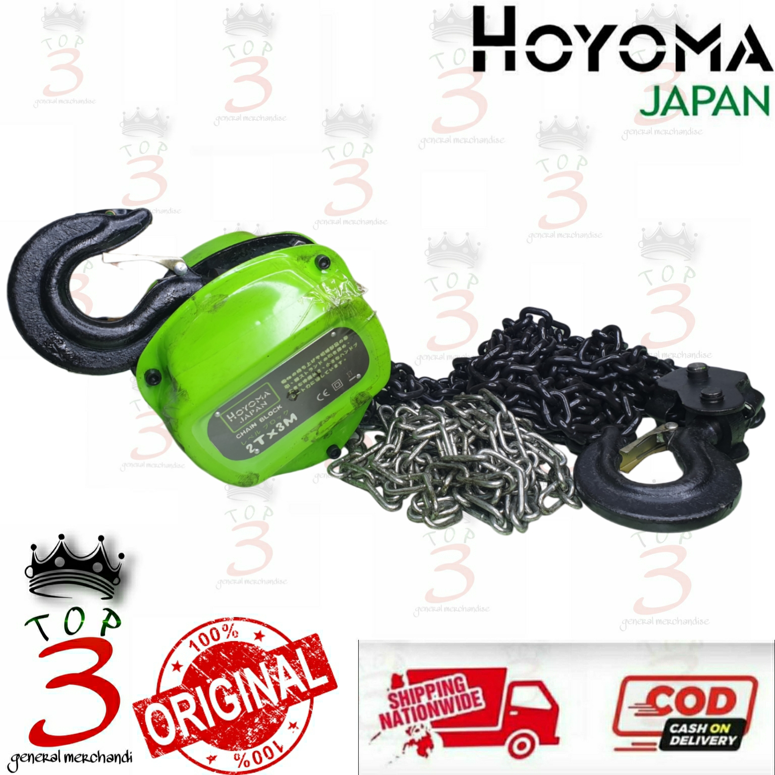 HOYOMA JAPAN CHAIN BLOCK 2 TON x 3 METERS CHAIN HEAVY DUTY LIFTING WITH ...
