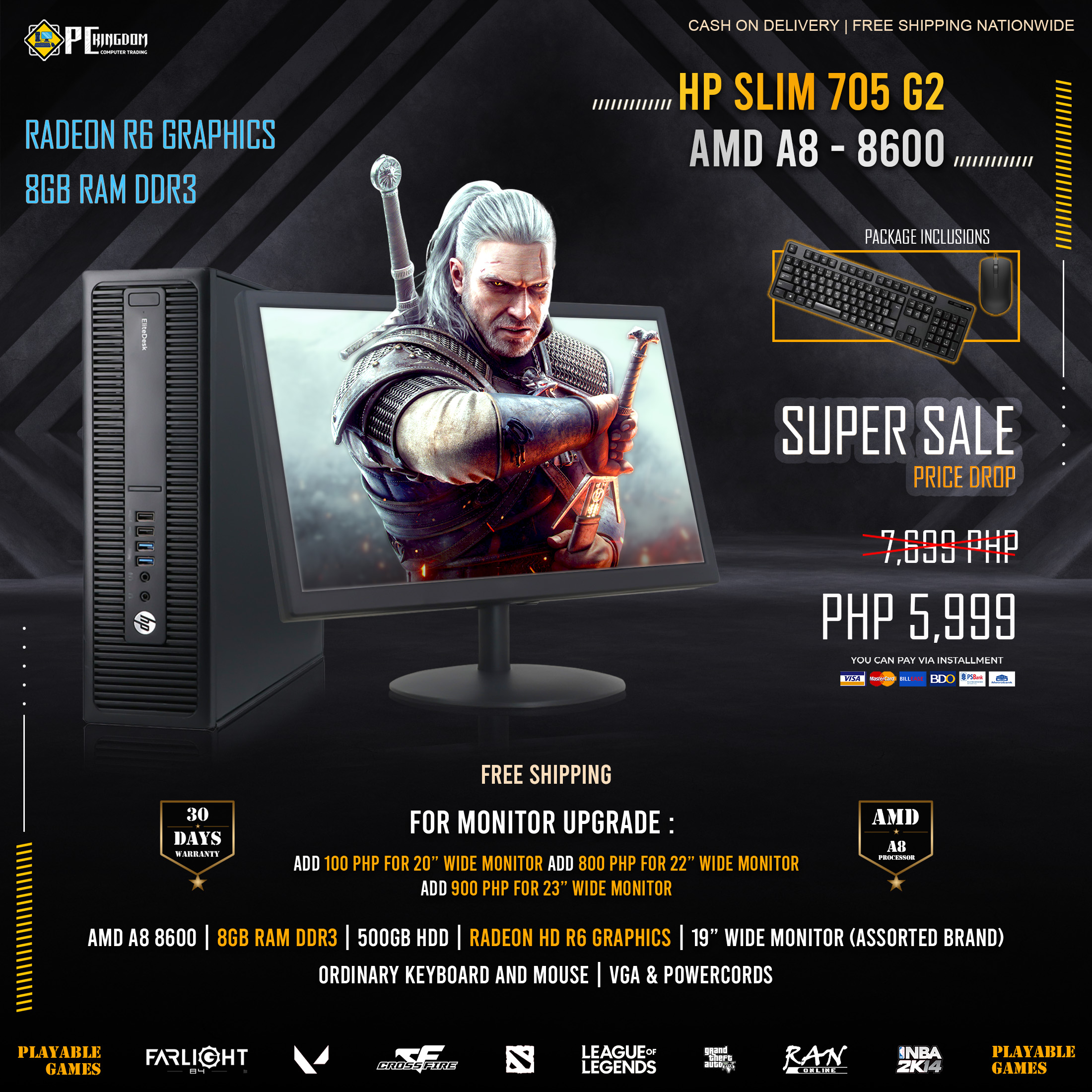 SUPER SALE HP ELITEDESK AMD A8 8600 DESKTOP 8GB RAM 500GB HDD 19-23 WIDE ASSTD MON REFURBISHED ...