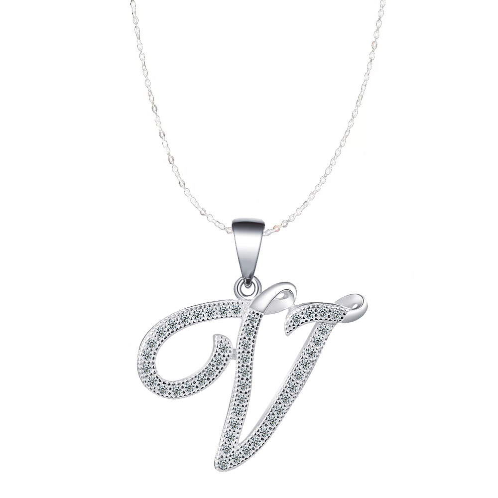 Silver Kingdom Genuine 92.5 Italy Silver Letter V with Stones Design ...