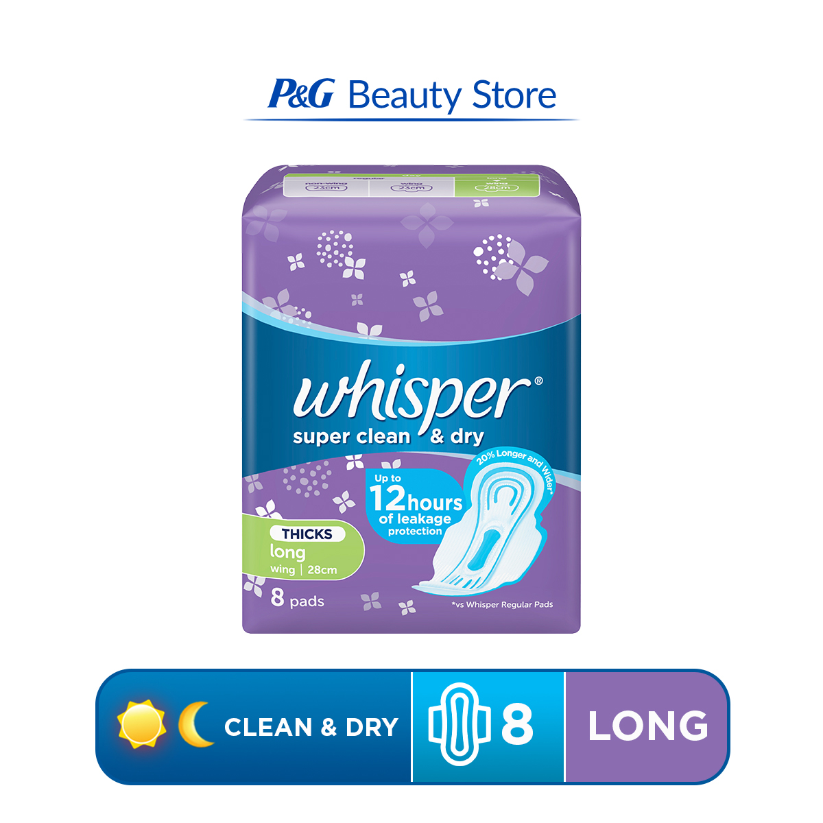 Whisper Super Clean & Dry Sanitary Napkin with Wings (8 pads) [Heavy ...