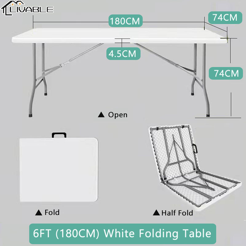 LIVABLE Folding Table 6ft Heavy Duty Foldable Table Outdoor Portable ...