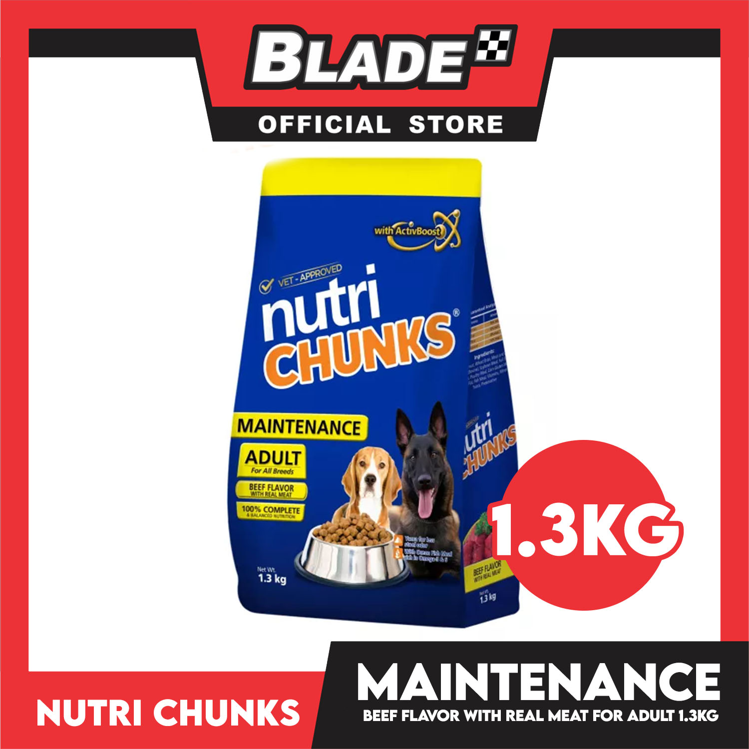 Nutri Chunks Maintenance Premium Dog Food, Adult For All Breeds 1.3kg ...