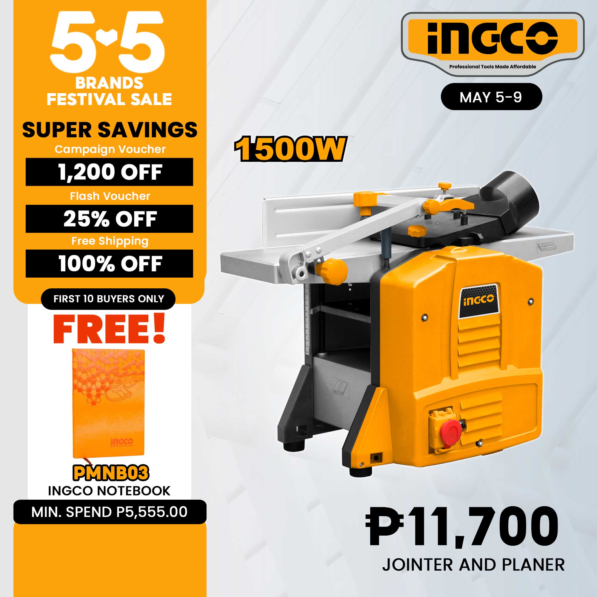 INGCO Wood Jointer And Planer 1500W 8" Inch Planer/Jointer Electric ...