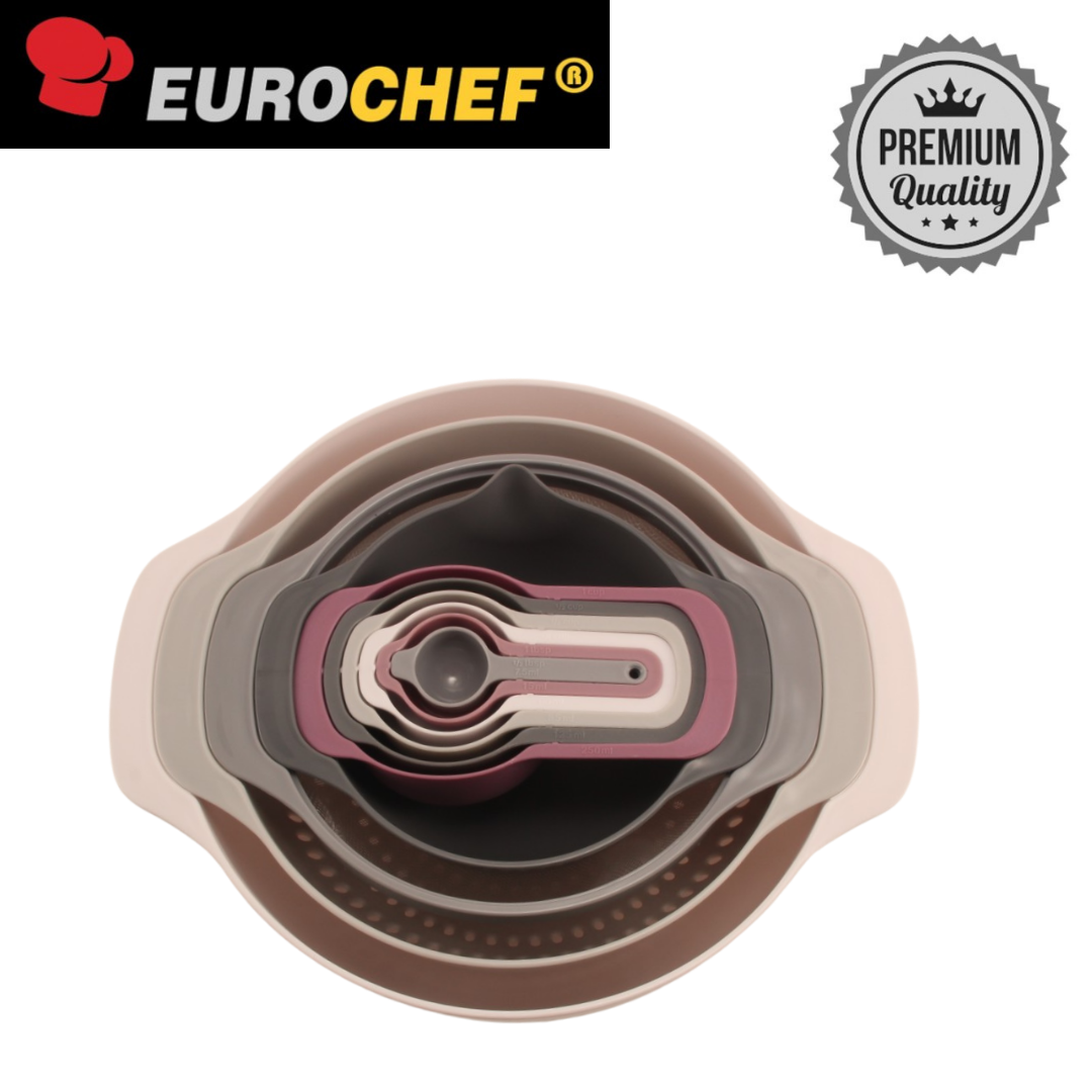 Eurochef MB10 10pc Nesting Mixing Bowls Set of 10 with Measuring Guide ...