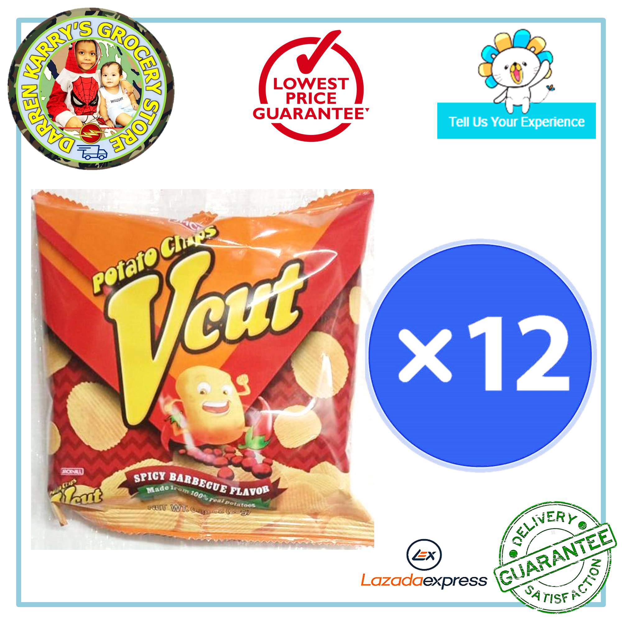 V Cut Potato Chips 25 grams X 12 pcs Spicy Barbeque Flavor from Darren ...