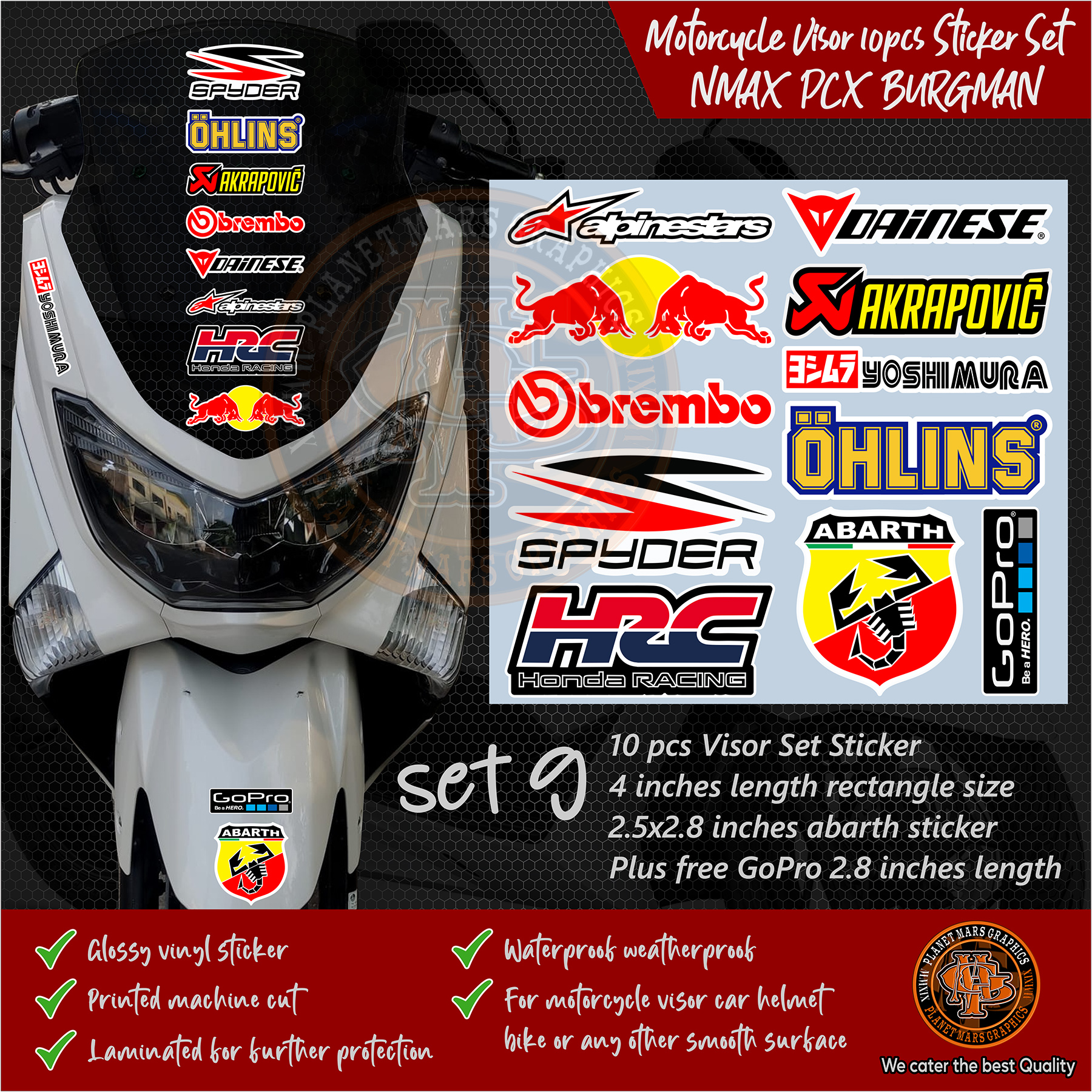 Motorcycle Visor Sticker 10PCS PER SET waterproof laminated vinyl for ...