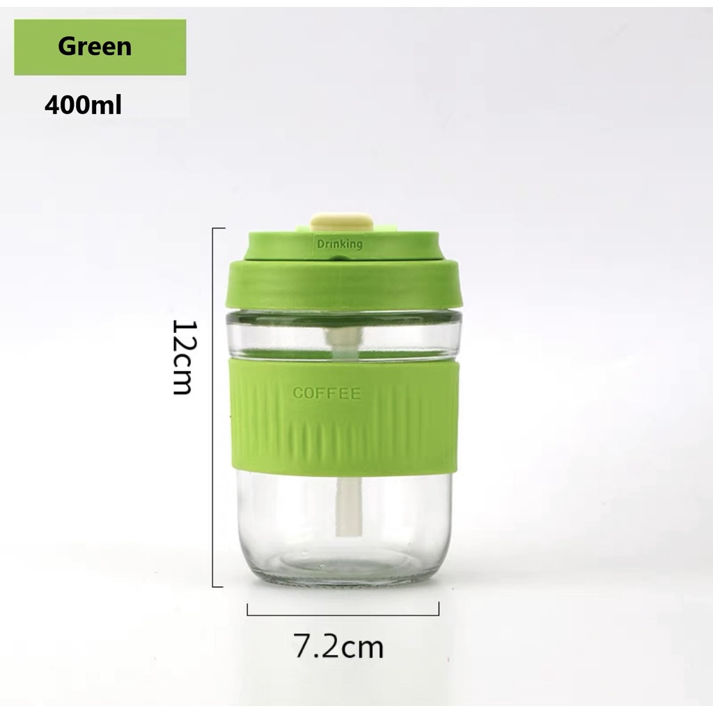 COD Glass Travel Coffee Mug Reusable Coffee Cup with Lid and Straw ...