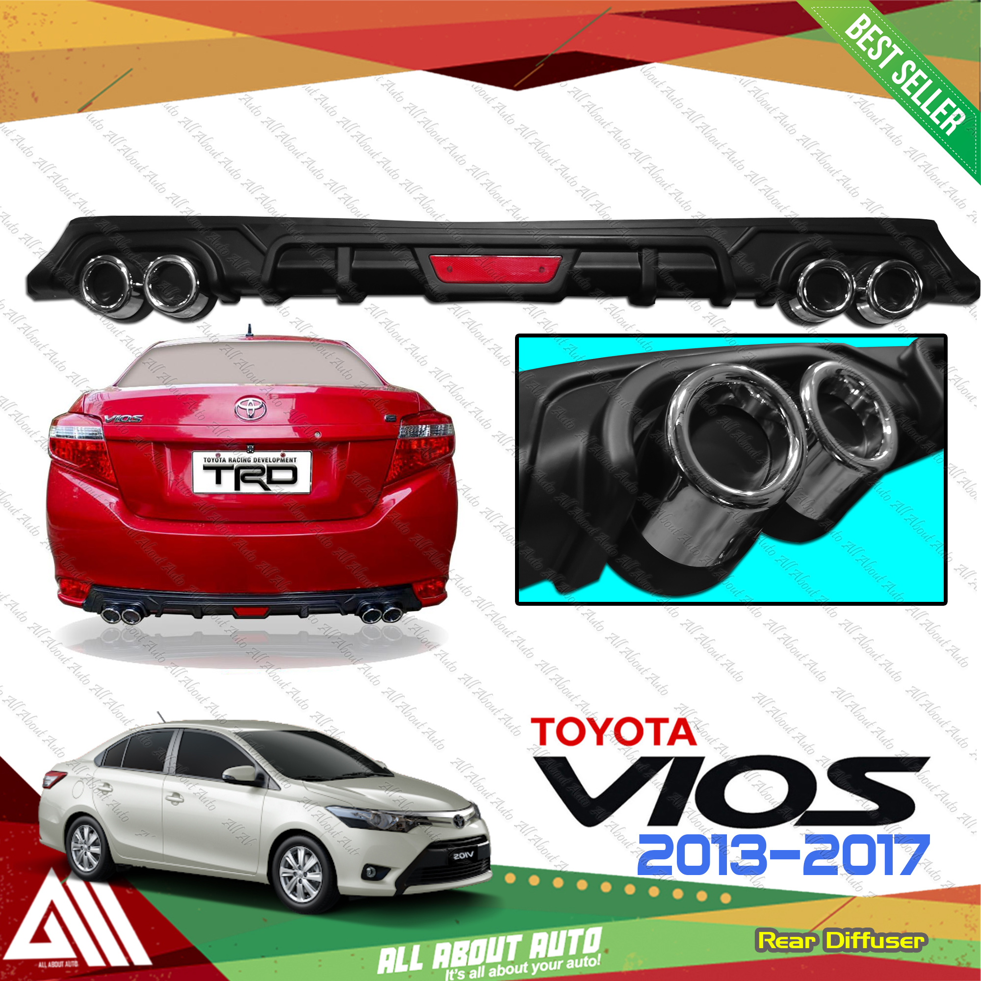 Rear Bumper Lip Diffuser for Toyota Vios 2013-2017 3rd Gen (Matte Black ...