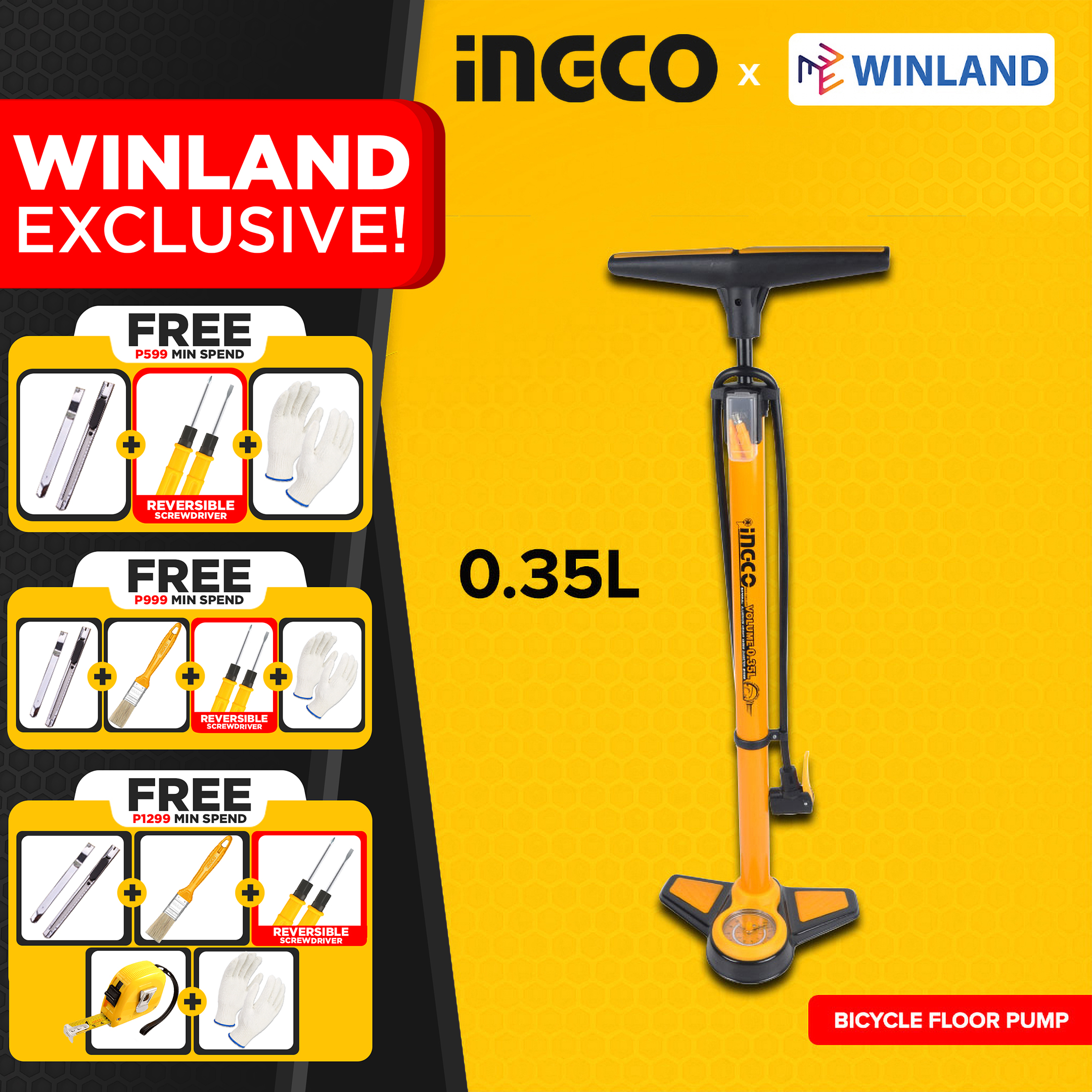 INGCO by Winland High Performance Aluminum Bicycle Floor Pump with and ...