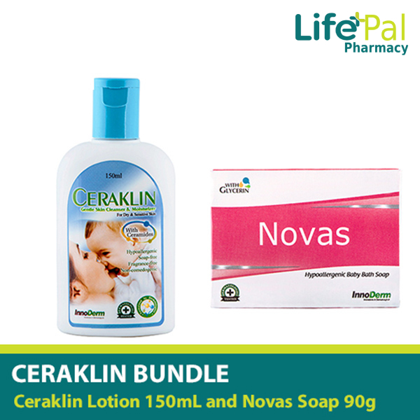 Ceraklin Gentle Skin Cleanser & Moisturizer Lotion 150ml + Novas Soap ...