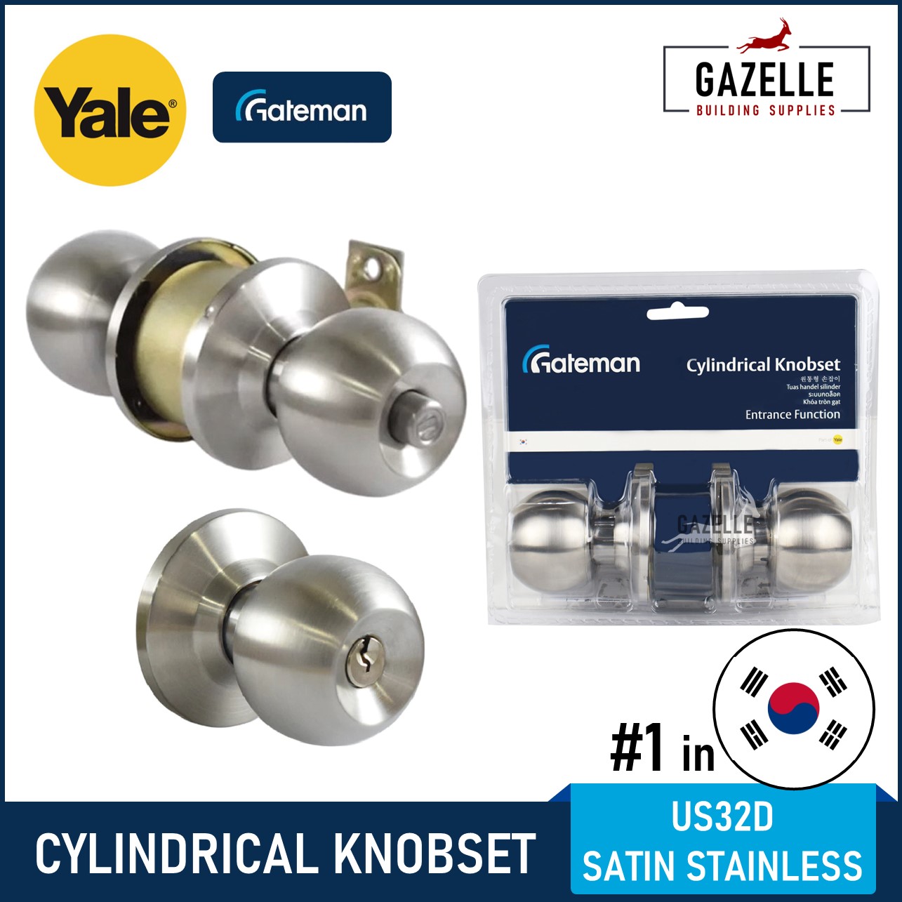 Yale Essential Entrance Knobset Lockset Carolina Door Lock Set Door ...