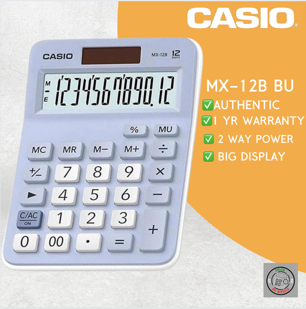 Casio MX12b blue mini desktop calculator 12 digits with 1 year warranty ...