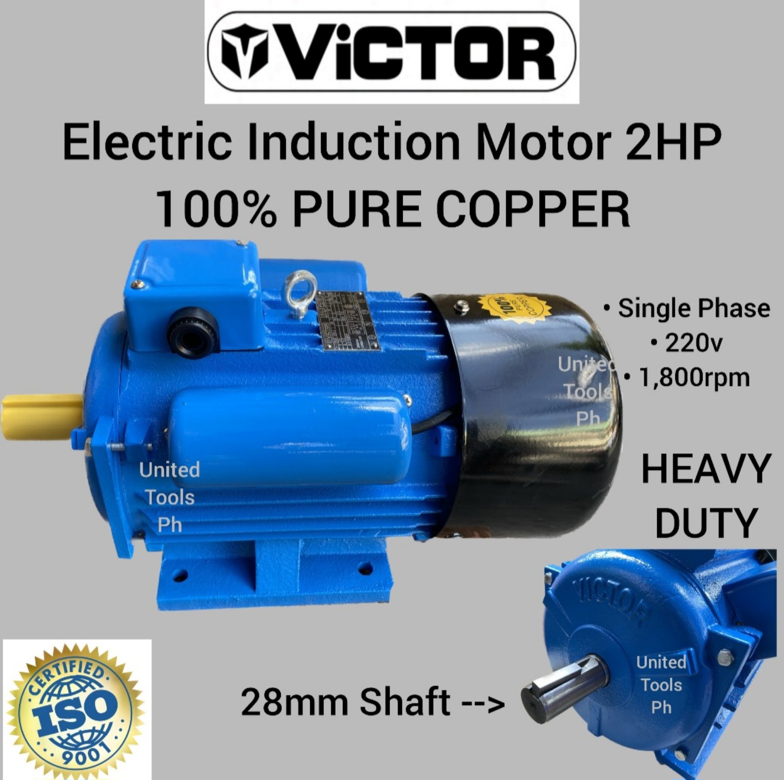 VICTOR Electric Induction Motor 2HP Single Phase PURE COPPER Winding ...