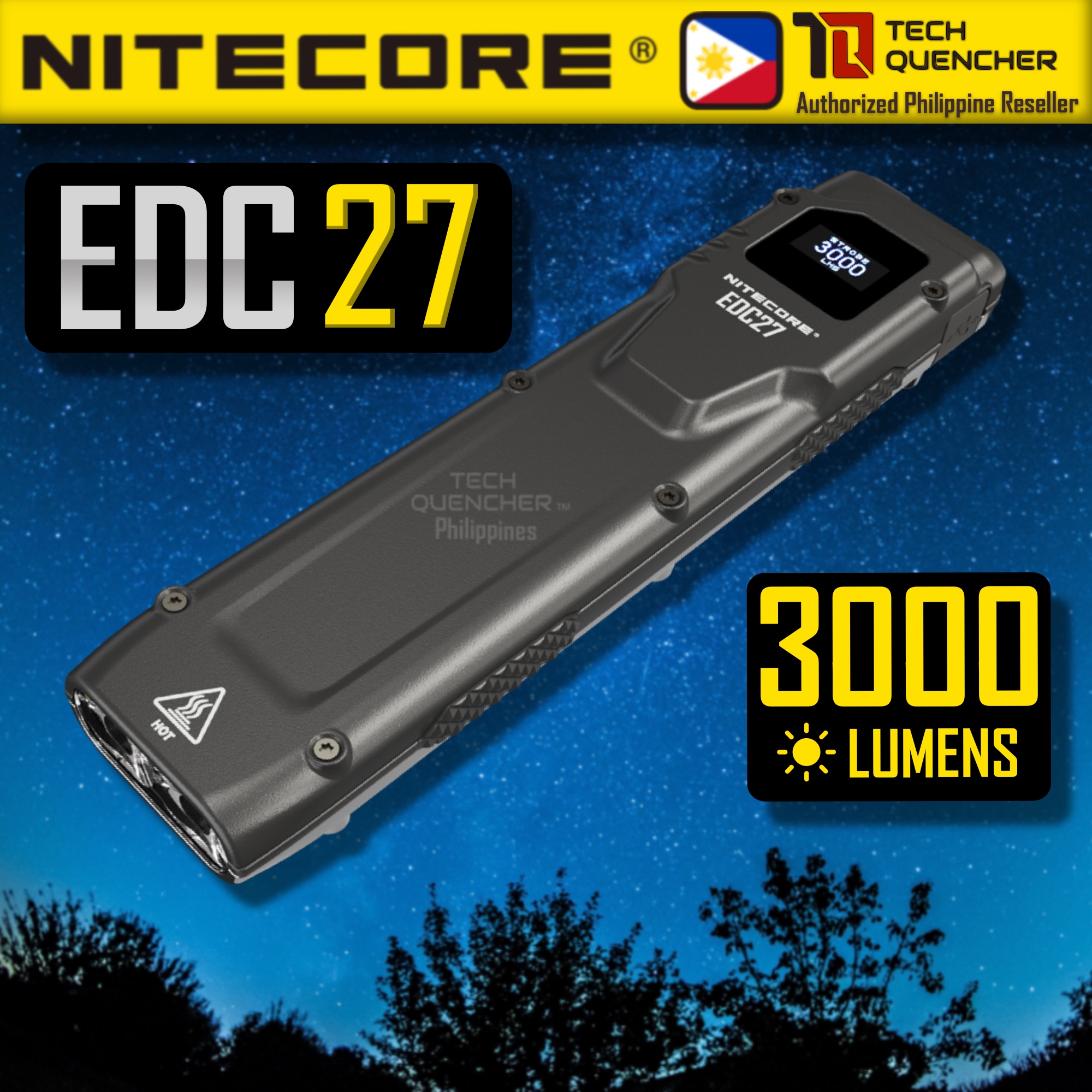 Nitecore EDC27 V2 Flashlight with Sensor Protect - 3000 Lumens - USB-C Rechargeable 1700mAh ...