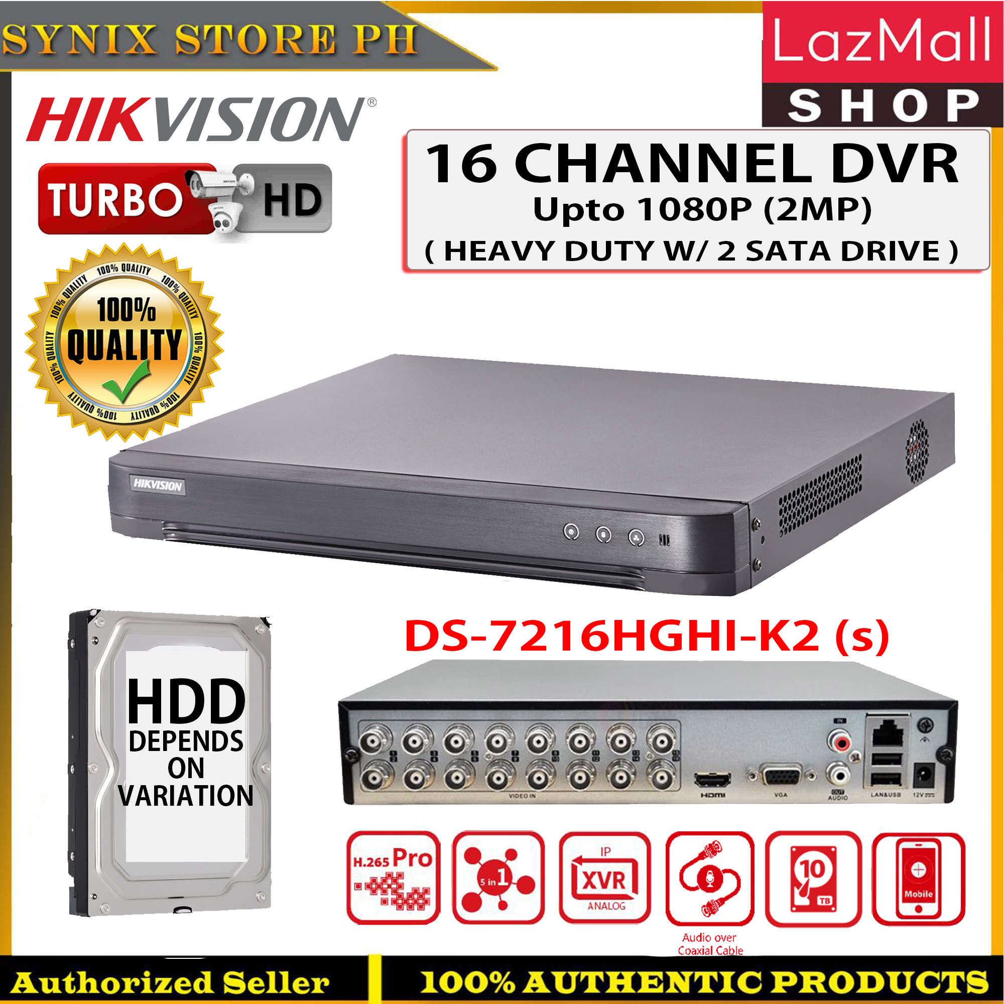 HIKVISION TURBO HD DVR 16 CHANNEL Digital Video Recorder up to 2mp ...