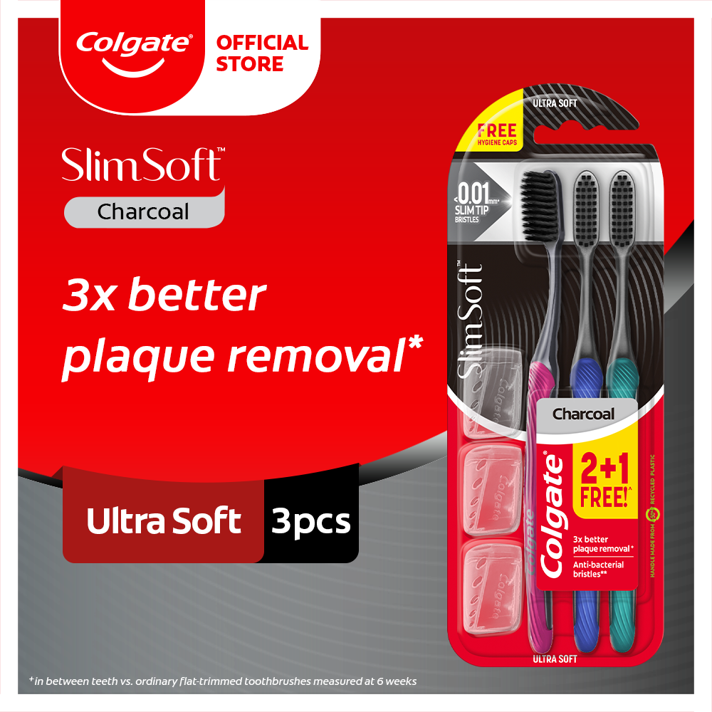Colgate Slim Soft Charcoal Ultra Soft Toothbrush Value Pack of 3 ...