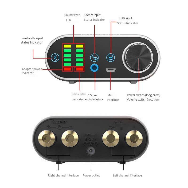 Minidamp Audio HiFi Mini Bluetooth 5.0 HiFi Power Amplifier Class D ...