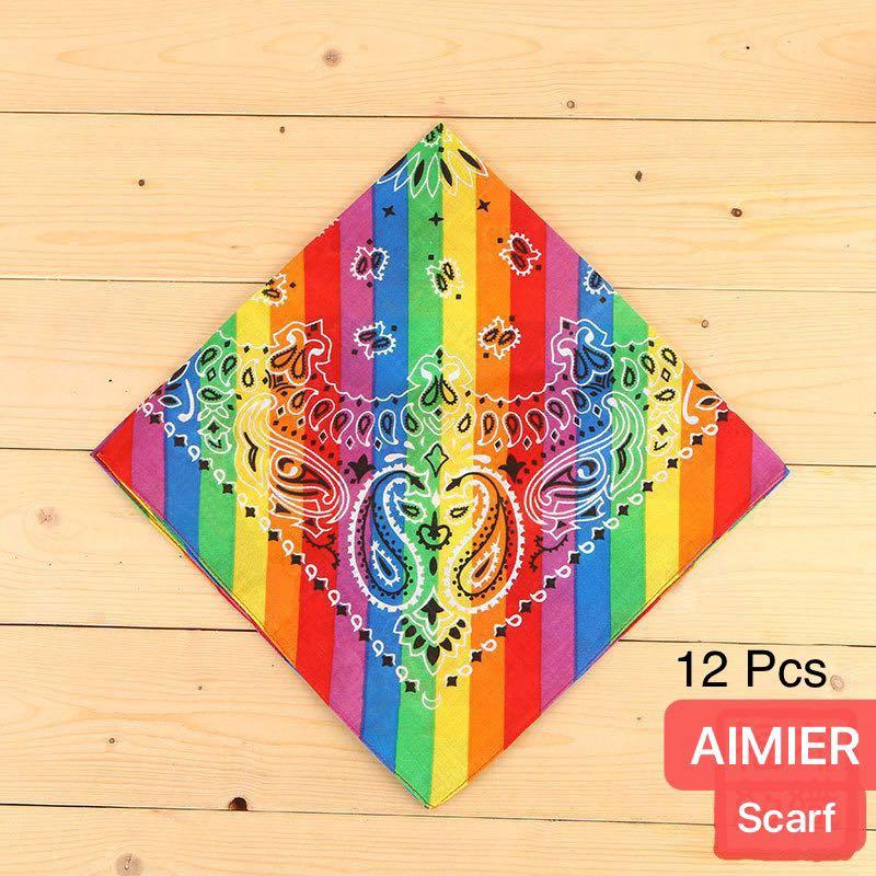 AIMIER 12 Pcs Rainbow scarf Handkerchief cashew flower Stlye S99R ...