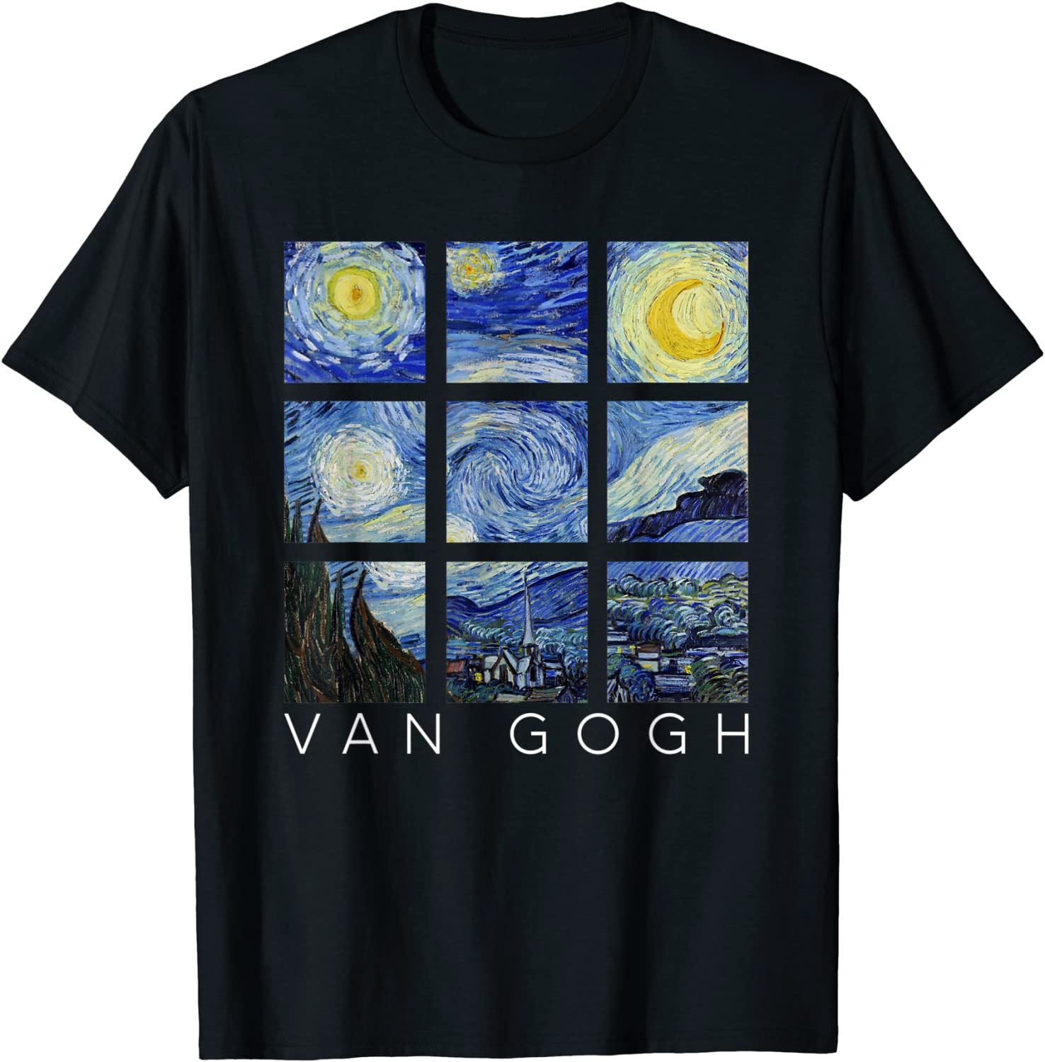 Van Gogh Painting Collage with Starry Night Vincent Van Gogh T-Shirt ...