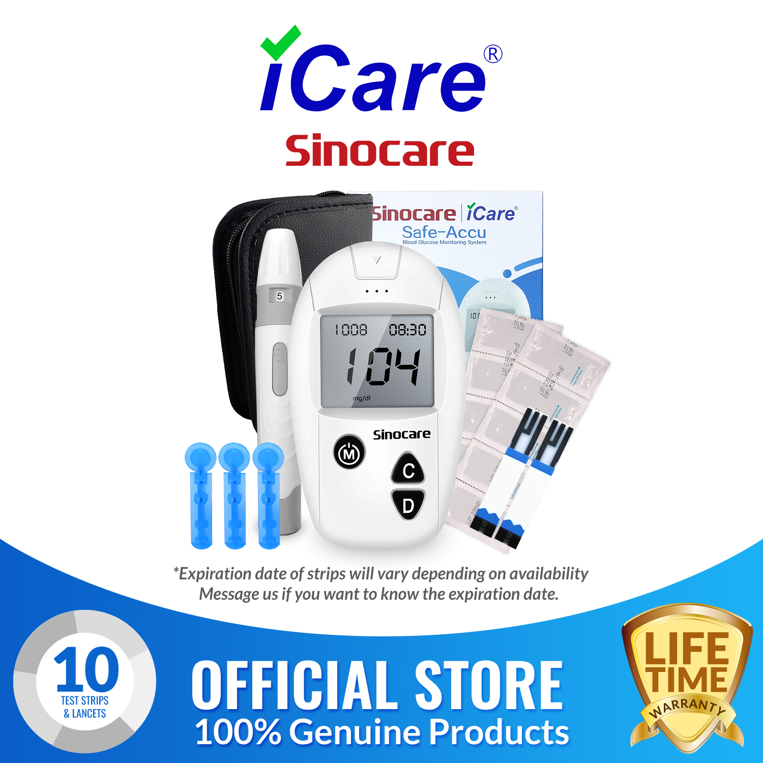 iCare SA10 Safe Accu Blood Glucose Meter with 10 Test Strips and 10 ...