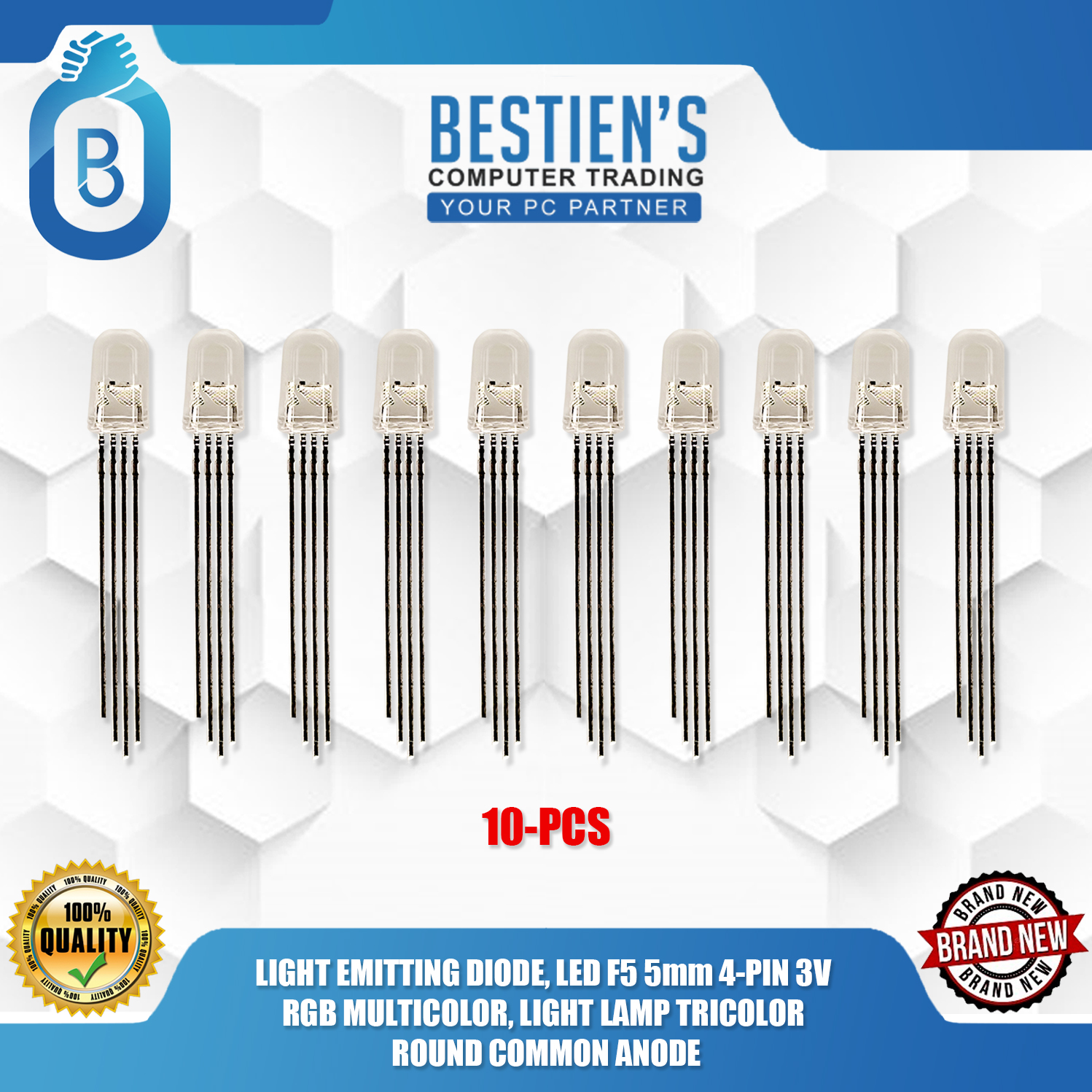 LIGHT EMITTING DIODE, LED F5 5mm 4-PIN 3V RGB MULTICOLOR, LIGHT LAMP ...