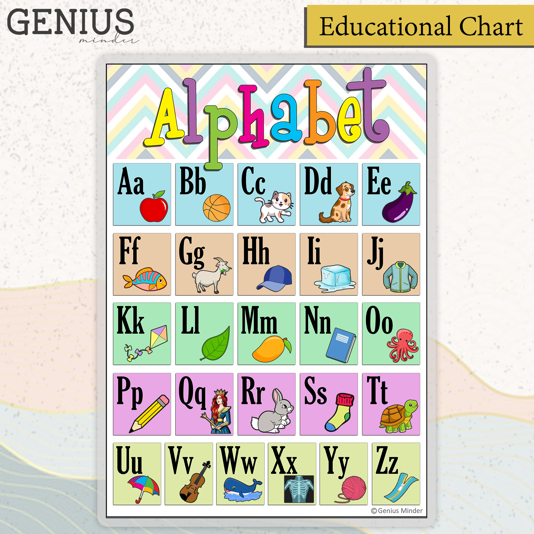 ALPHABET Educational Laminated Chart - Preschool Learning Study ...