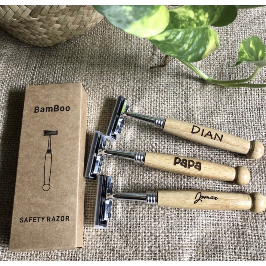 Personalized Bamboo Razor | Safety Refillable Razor (free name- laser ...