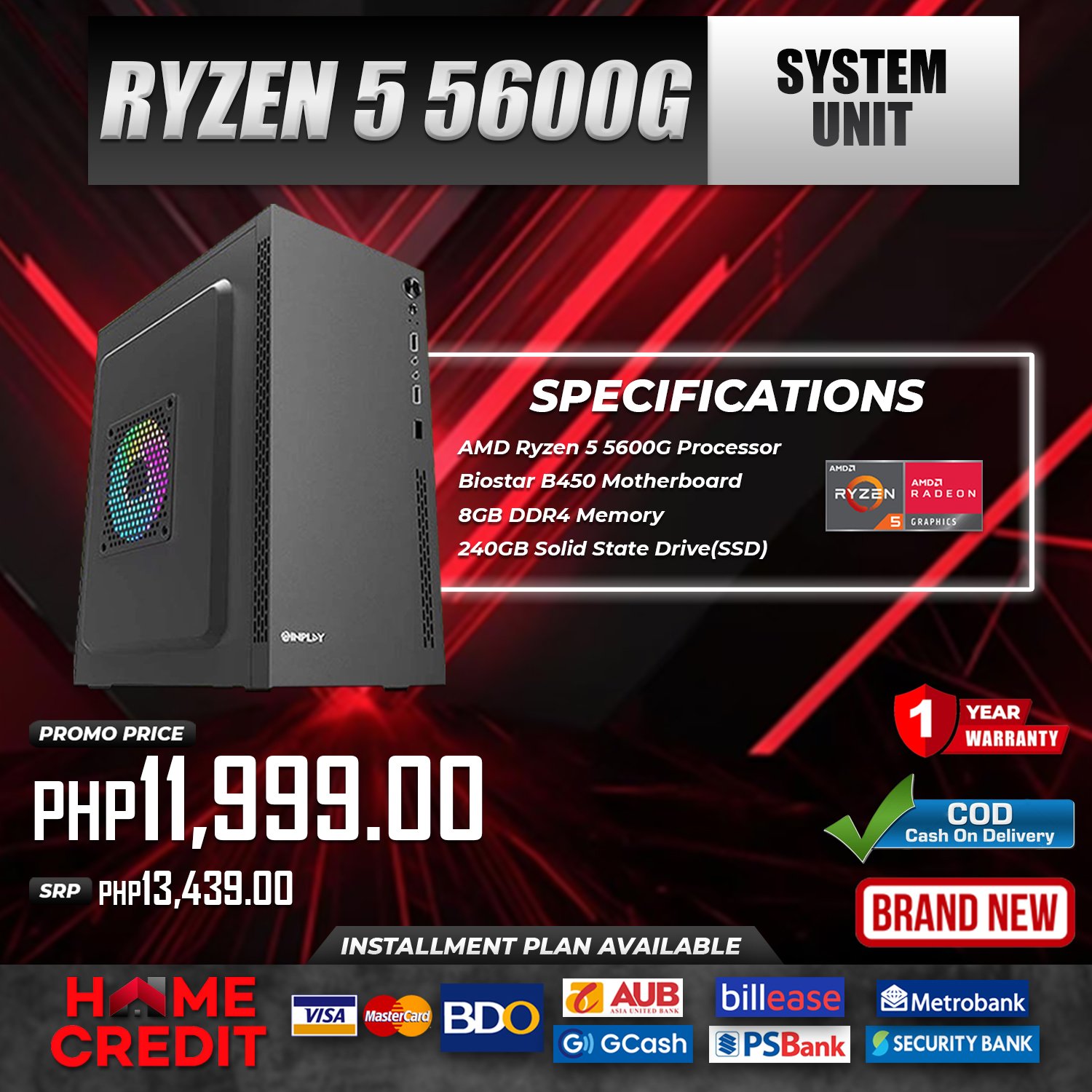 BRANDNEW System Unit CPU YGT MARS 8 Casing-AMD Ryzen 5 5600G 3.9ghz-8gb ...