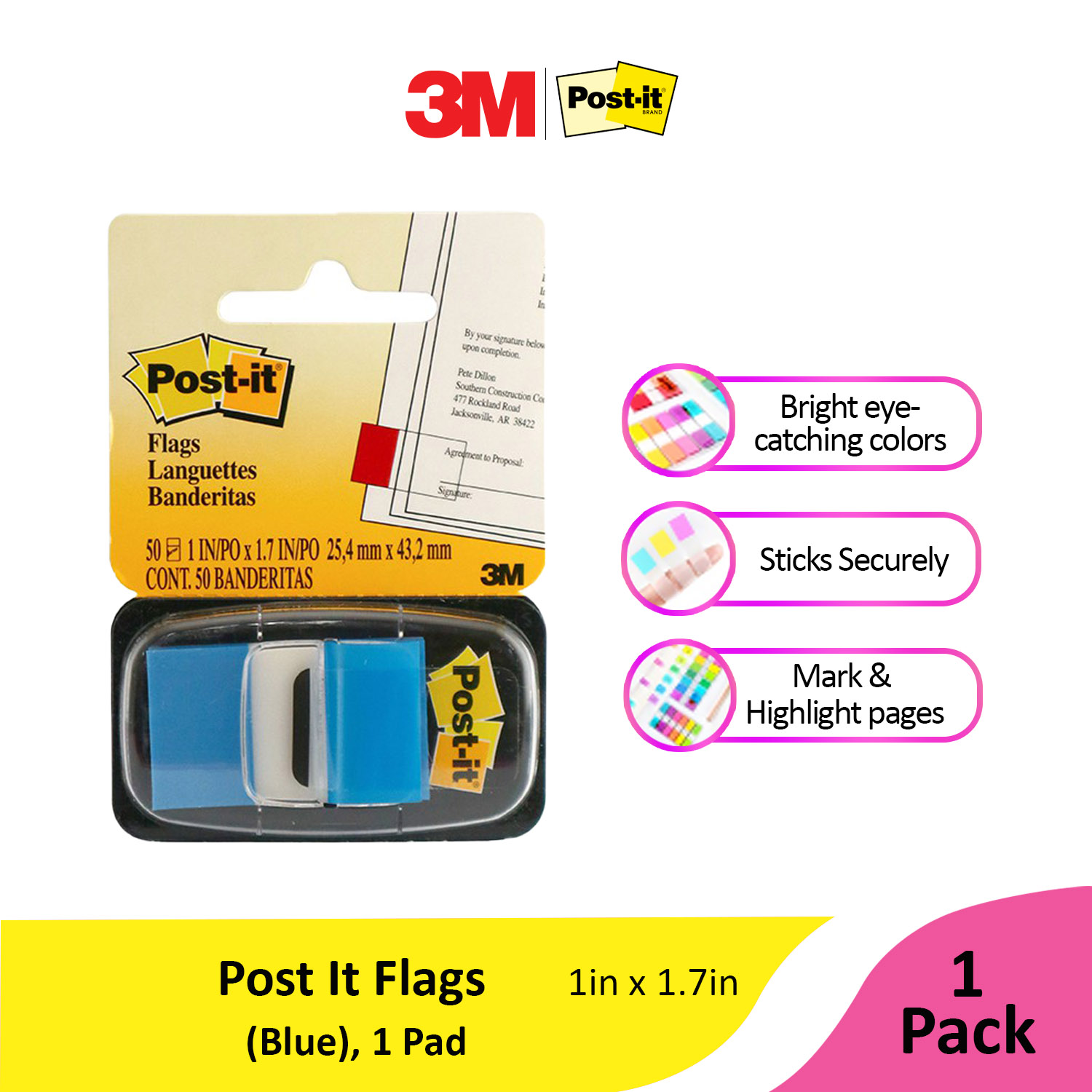3M Post-It Flags, 1X1.7IN 50FL'PD 36'CV 680-2 Blue MP6802 | Lazada PH