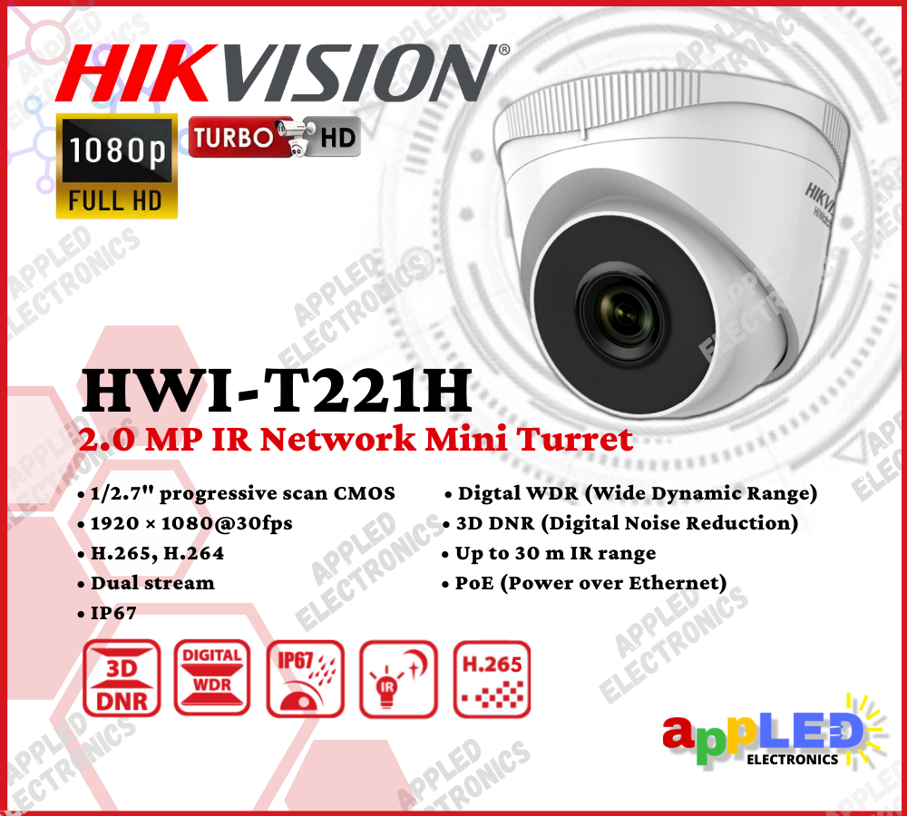Hikvision HWI-T221H 2 MP 1080P Hiwatch Series Turret IP PoE Network ...
