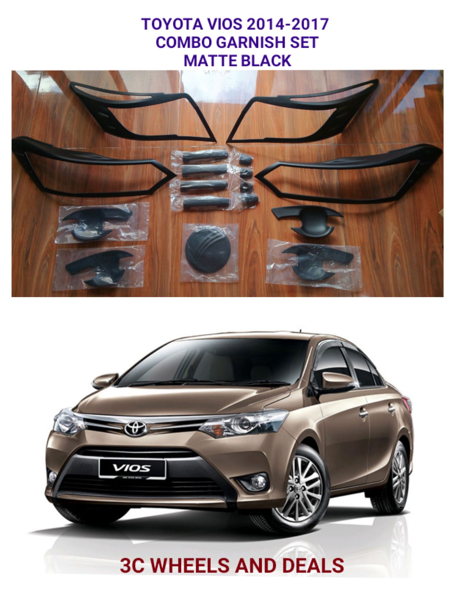 TOYOTA VIOS 2014-2017 COMBO GARNISH SET IN MATTE BLACK | Lazada PH