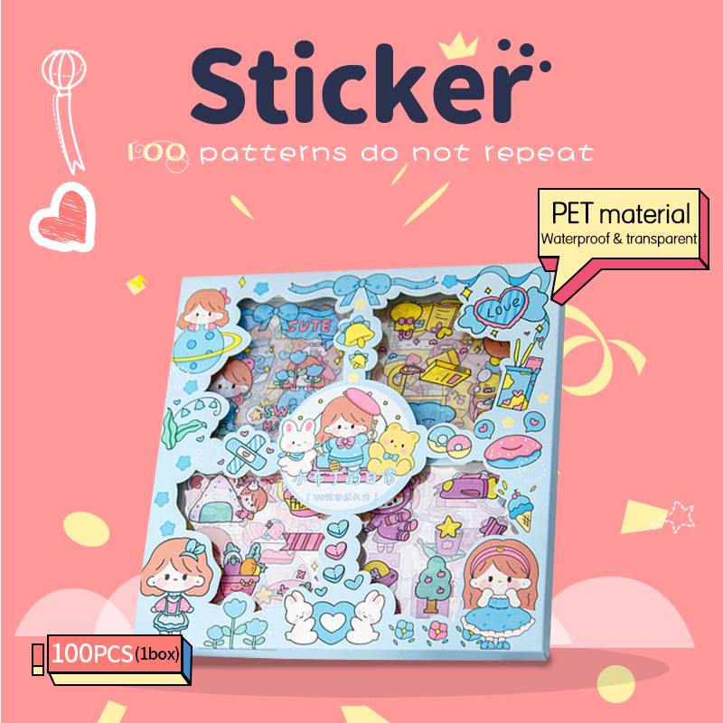 100 PCS Cartoon Stickers Pack, Colorful Waterproof Stickers, Cute ...