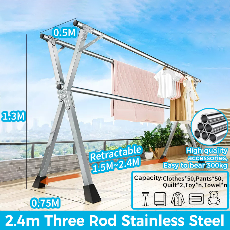 Foldable Sampayan Stainless Clothes Rack 3 rods for drying Clothes ...