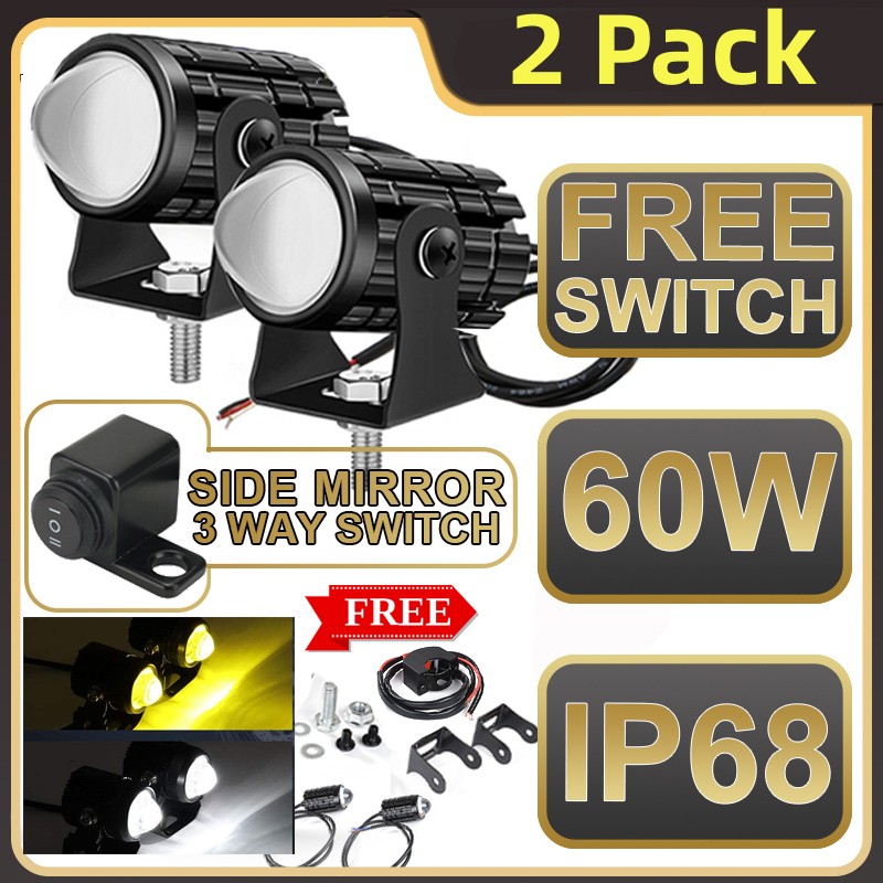 Mini LED Driving Light for Motorcycle Dual Color 6000K White 3000K ...