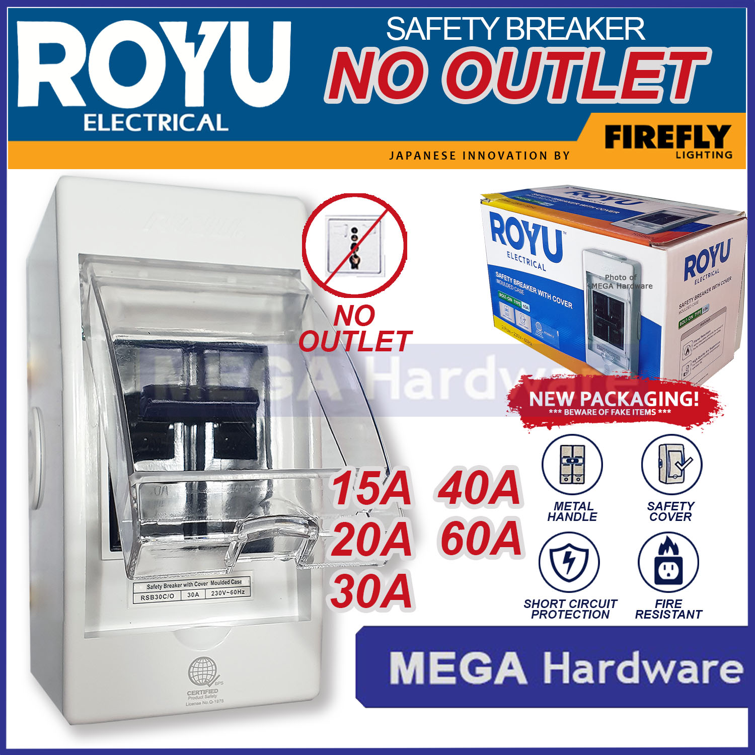 ROYU SAFETY BREAKER 15A 20A 30A 40A 60A (WITH or NO HOUSING / COVER ...