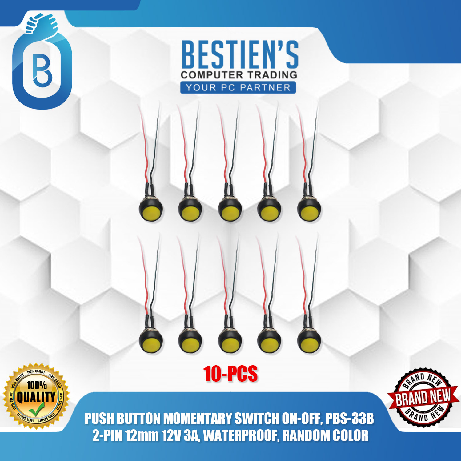 PUSH BUTTON MOMENTARY SWITCH ON-OFF, PBS-33B 2-PIN 12mm 12V 3A, with ...