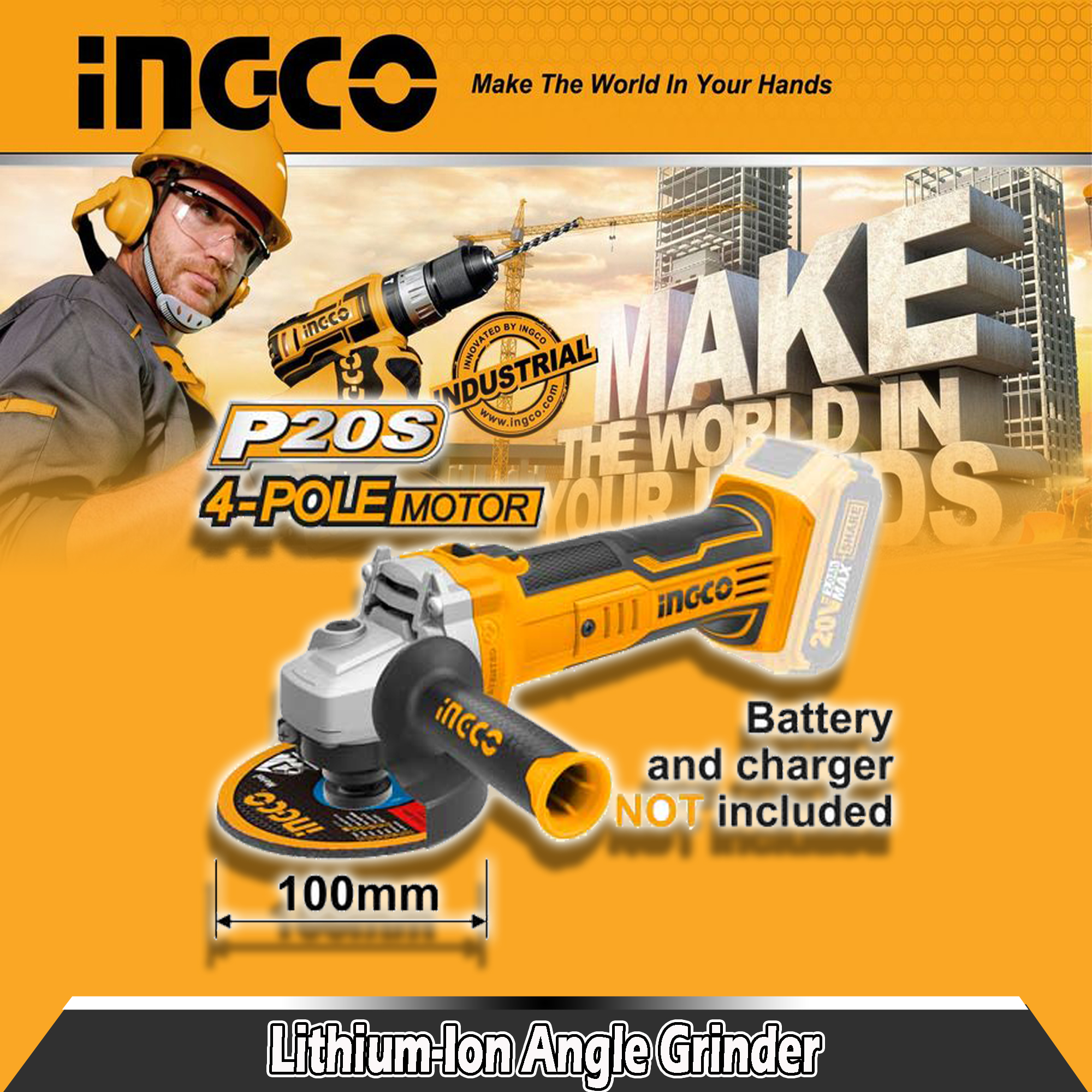 INGCO Lithium-Ion Angle Grinder 20V - CAGLI1001 | Lazada PH