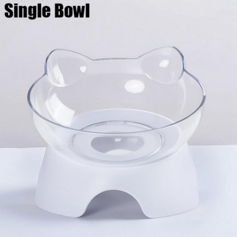 Single Cat Shape Feeding Clear 13cm Bowls, Anti-Skid Tilted Cat Dishes ...