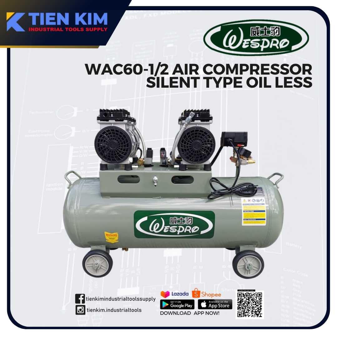 WESPRO WAC60-1/2 Air Compressor 1/2HP Silent Type Oil Less | Oiless 60 ...