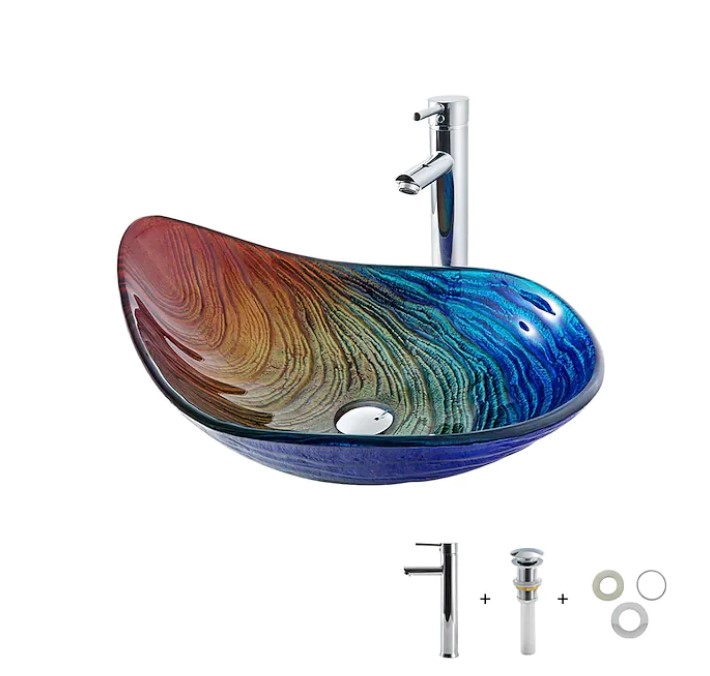 Rainbow Glass Basin / Art basin / Tempered Glass Basin / Countertop ...