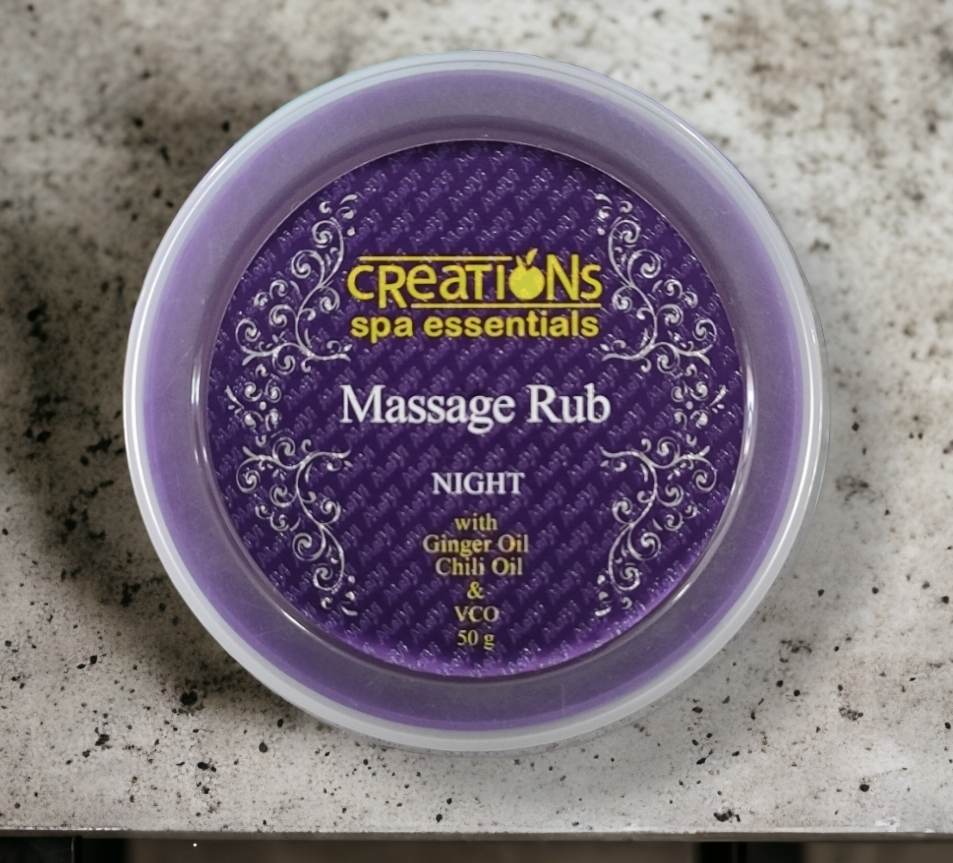 Creations Spa Essentials Massage Rub available 50g and 10g NIGHT ...