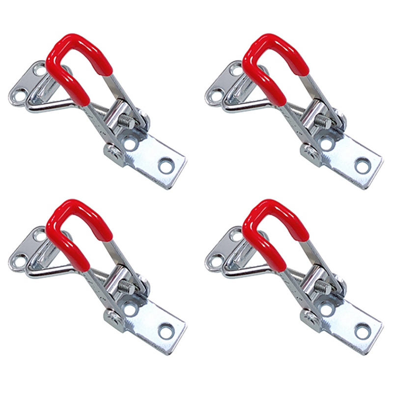 Cabinet Silver Tone Spring Loaded Toggle Switch Latch Hasp 4 pcs - MixASale