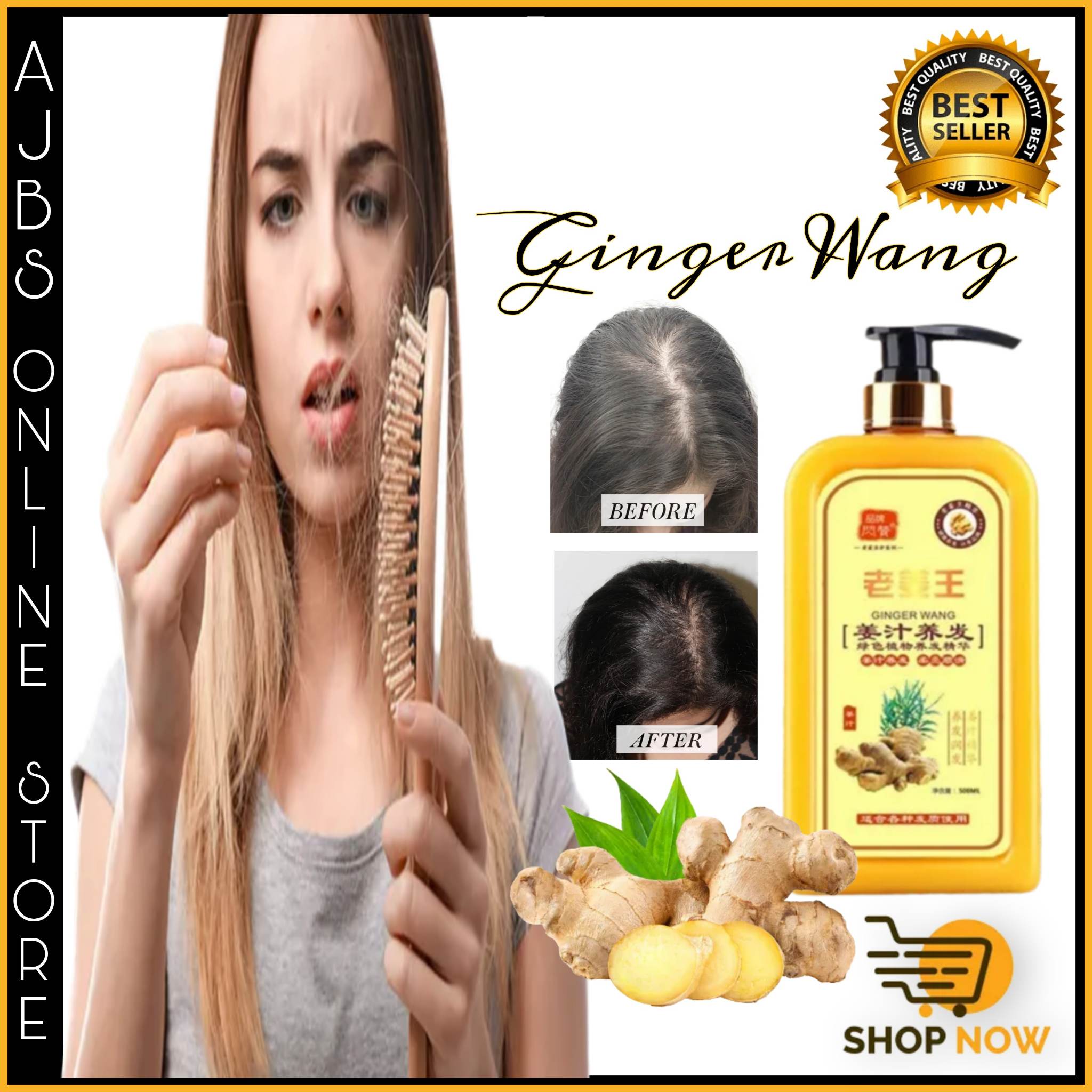 100% Original Natural Ginger Shampoo for Hair Loss Herbal Ginger ...