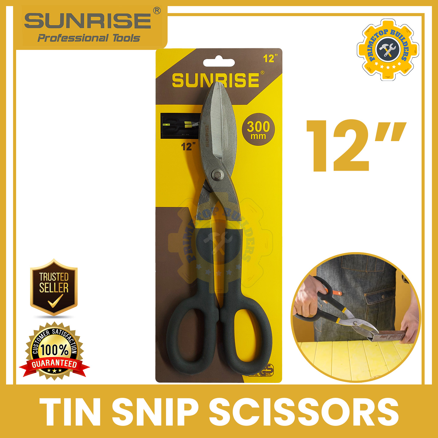 SUNRISE Tin Snip Scissor w/ Rubber Grip 12" (300mm) For Cutting Steel Sheet / Gunting Yero ...