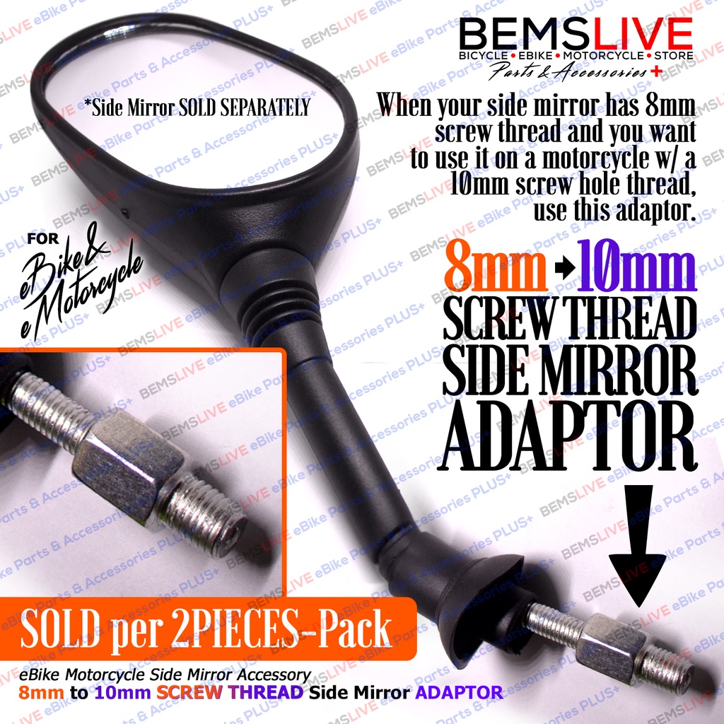 8mm to 10mm SCREW THREAD Side Mirror ADAPTOR for Motorcycle and eBike ...