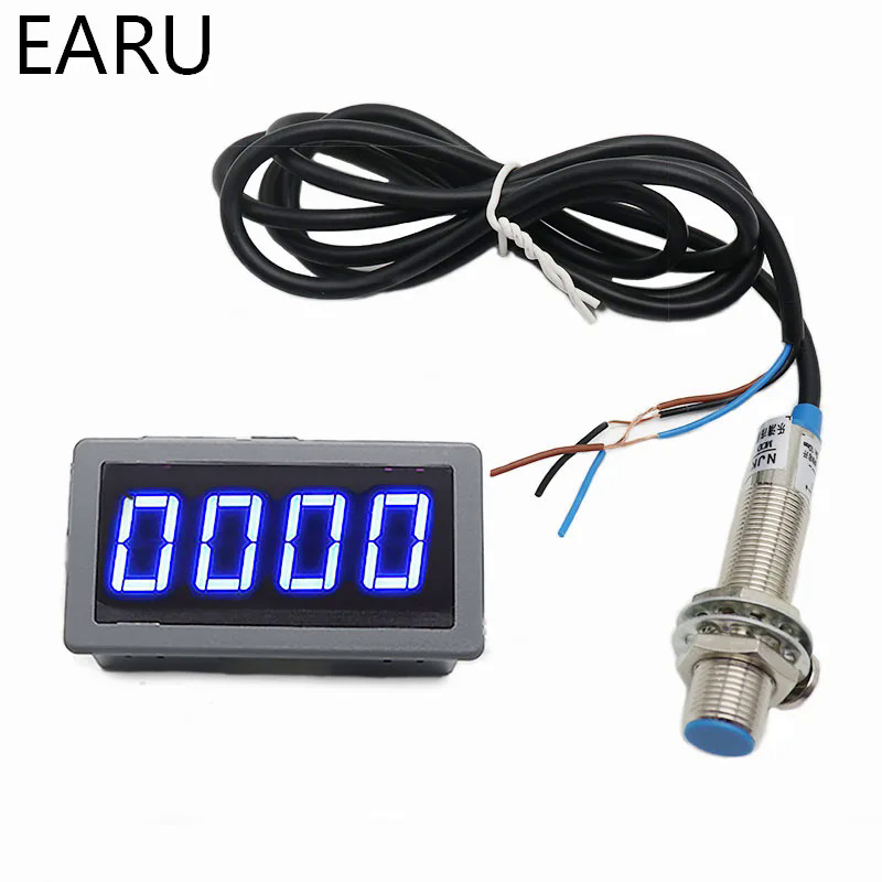1Set 12V 24V Measuring Gauge 4 Digital Blue/Green/Red LED Tachometer ...