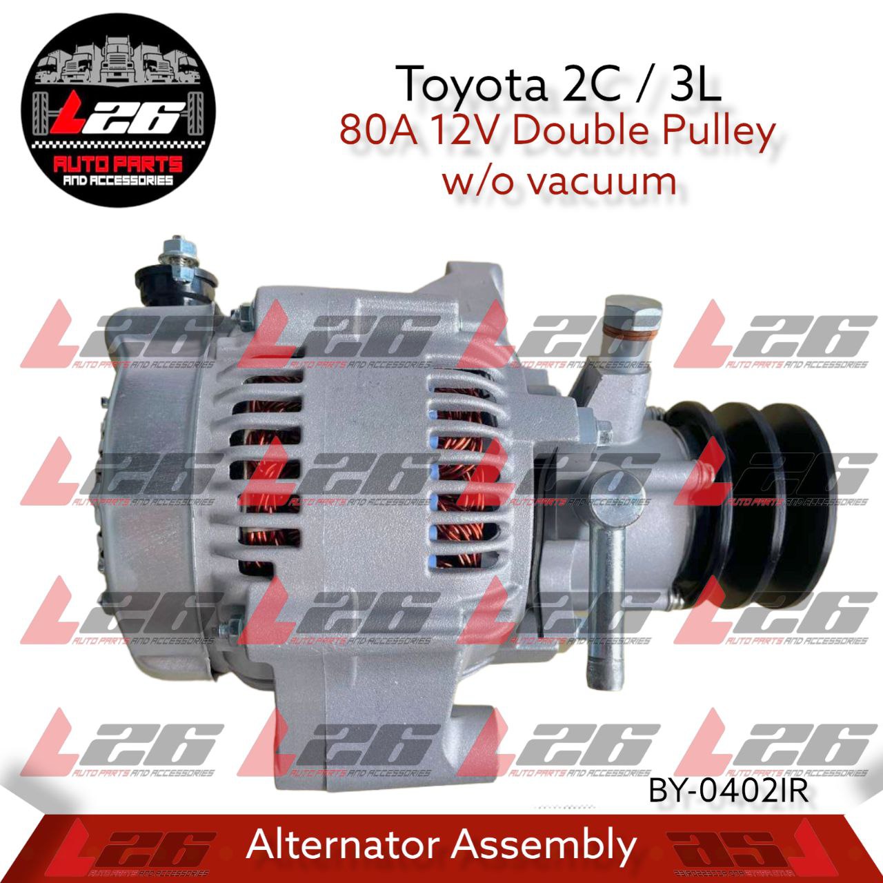 Toyota 2C 3L Alternator Assembly 80A 12V BY-0402IR Double Pulley w/o ...