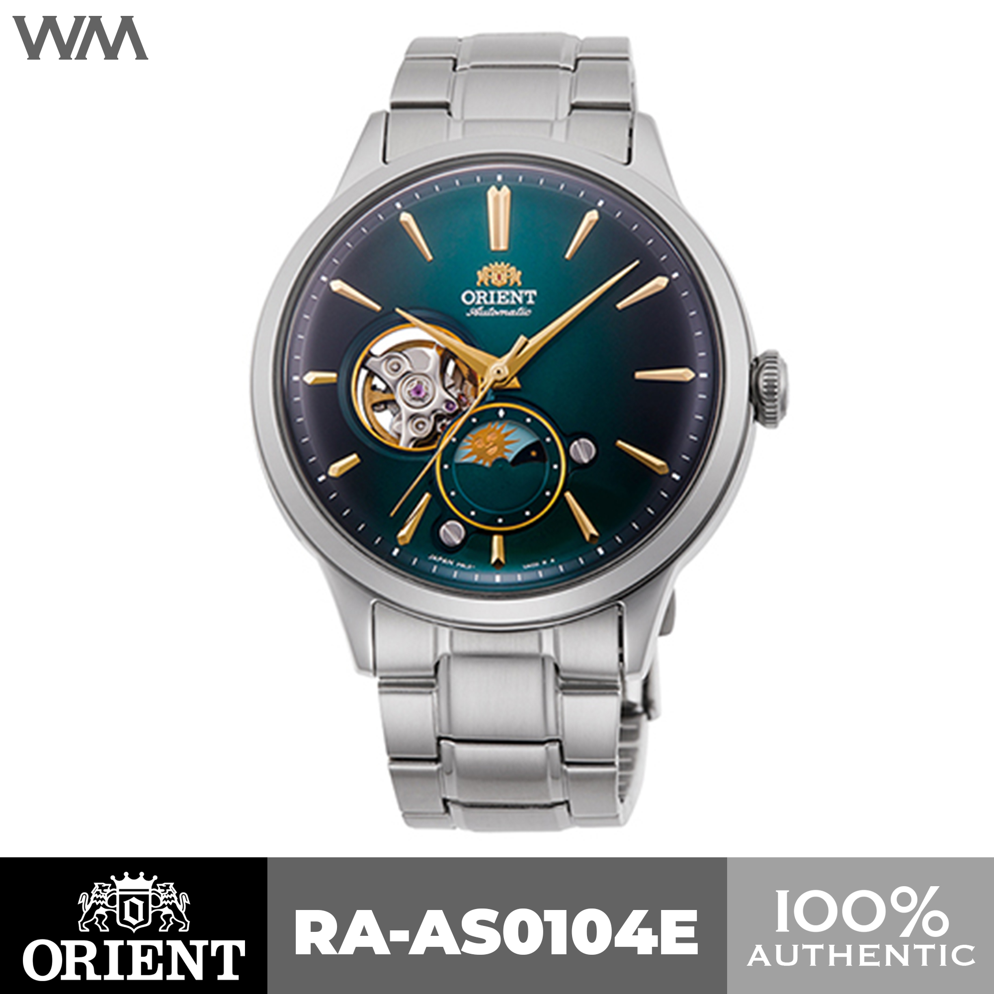 Orient Limited Edition Sun & Moon Green Dial Open Heart Stainless Steel ...