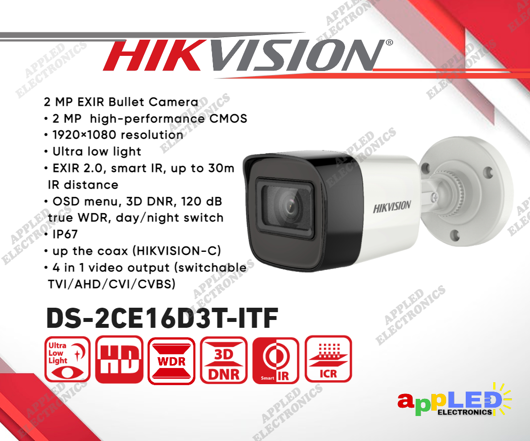 Hikvision DS-2CE16D3T-ITF 2MP 1080P Ultra Low Light Bullet Analog ...