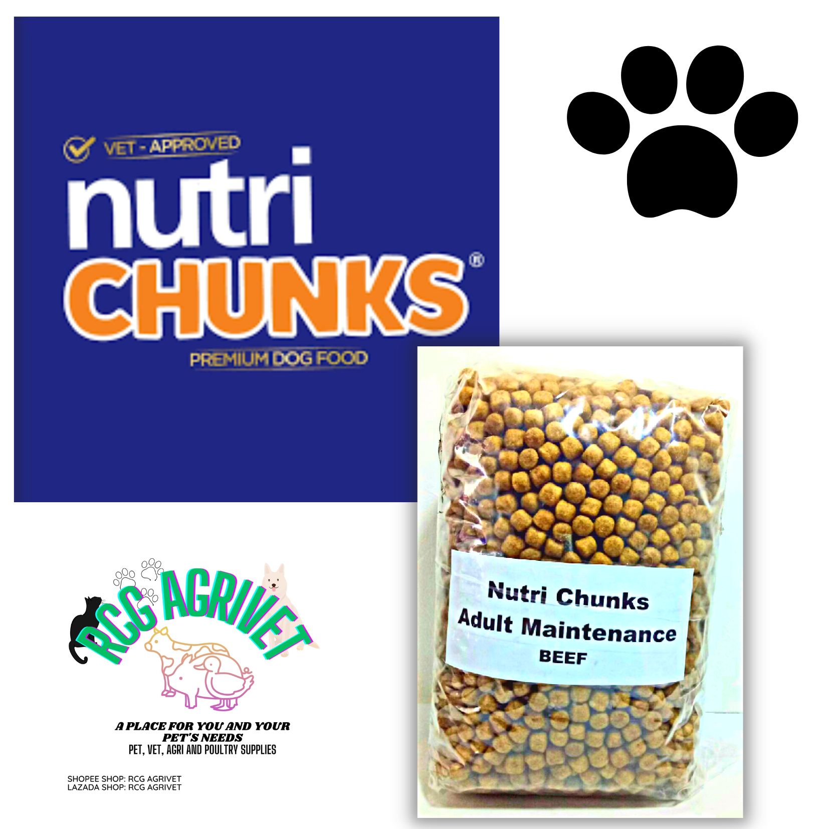 [RCG AGRIVET] NUTRI CHUNKS ADULT DOG MAINTENANCE (Repacked) 1KG/ Para ...